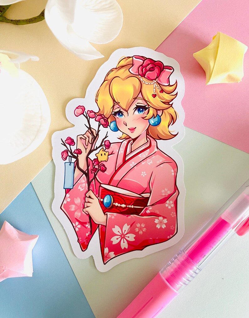 Peach Summer Kimono Edition Vinyl Sticker Cute Anime - Etsy