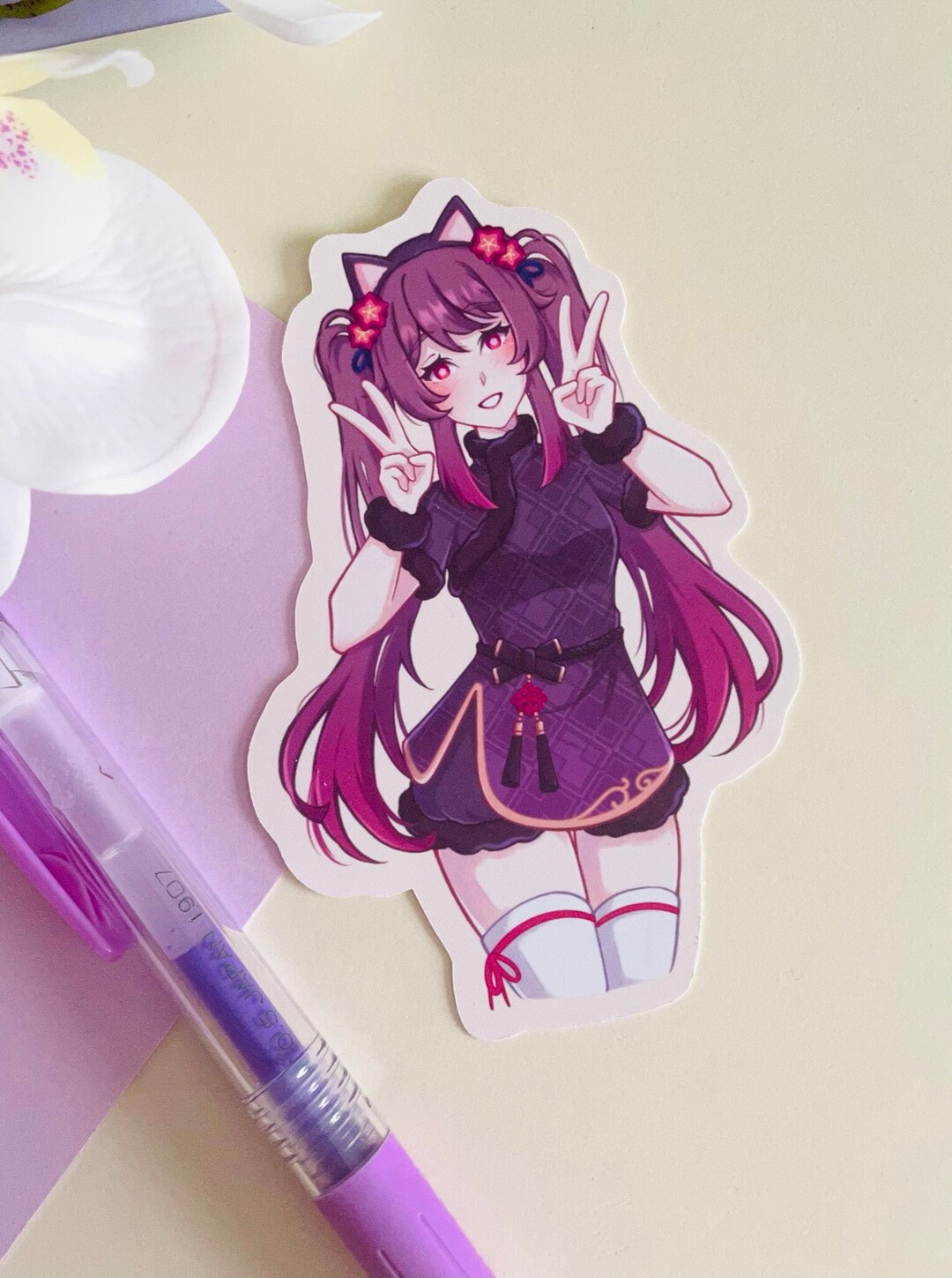 Hu Tao Cat Ver. Vinyl Sticker Genshin Impact - Etsy