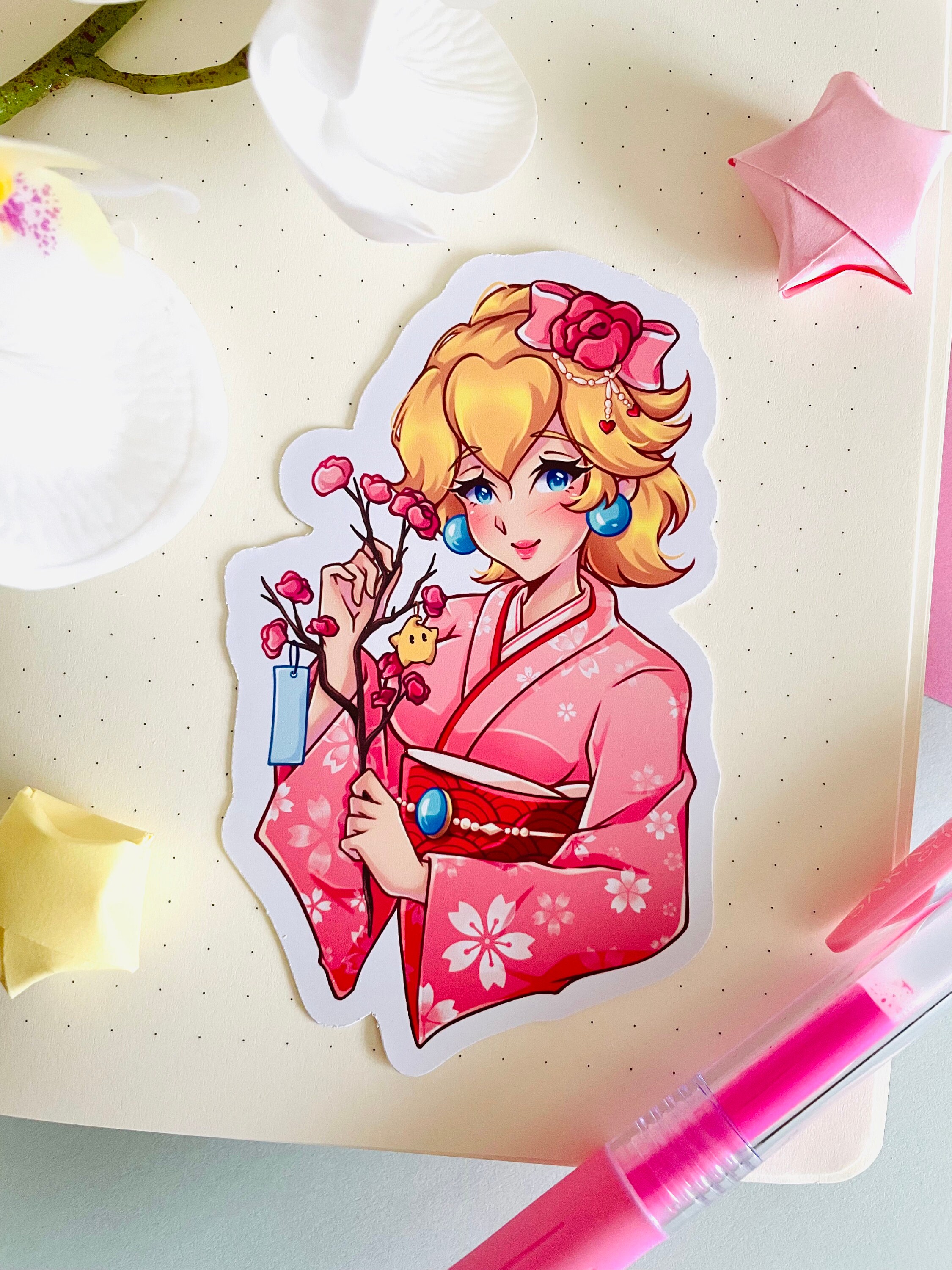 Peach Summer Kimono Edition Vinyl Sticker Cute Anime - Etsy