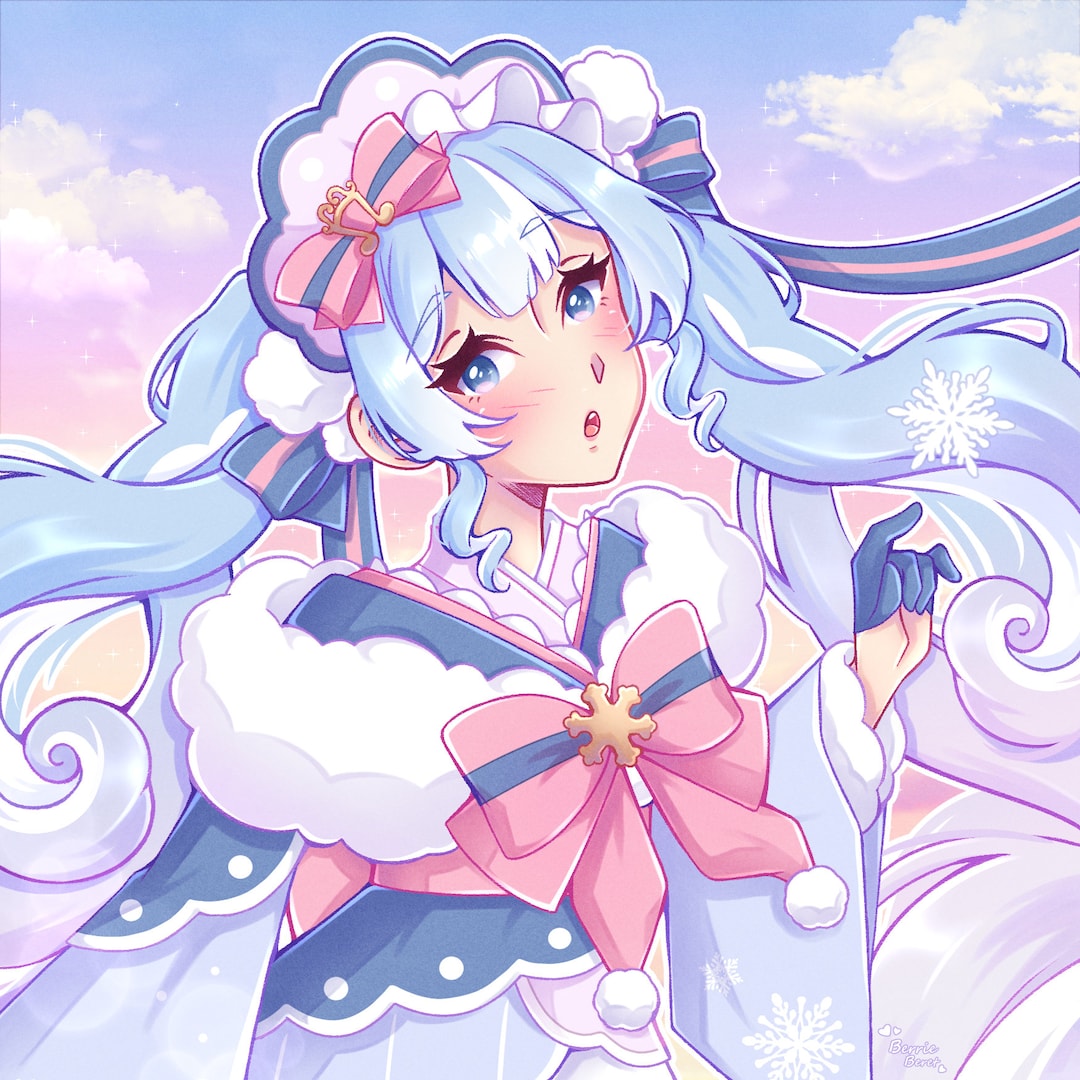 Winter Miku Sunset Snowscape 5x5 Art Print Cute Anime - Etsy