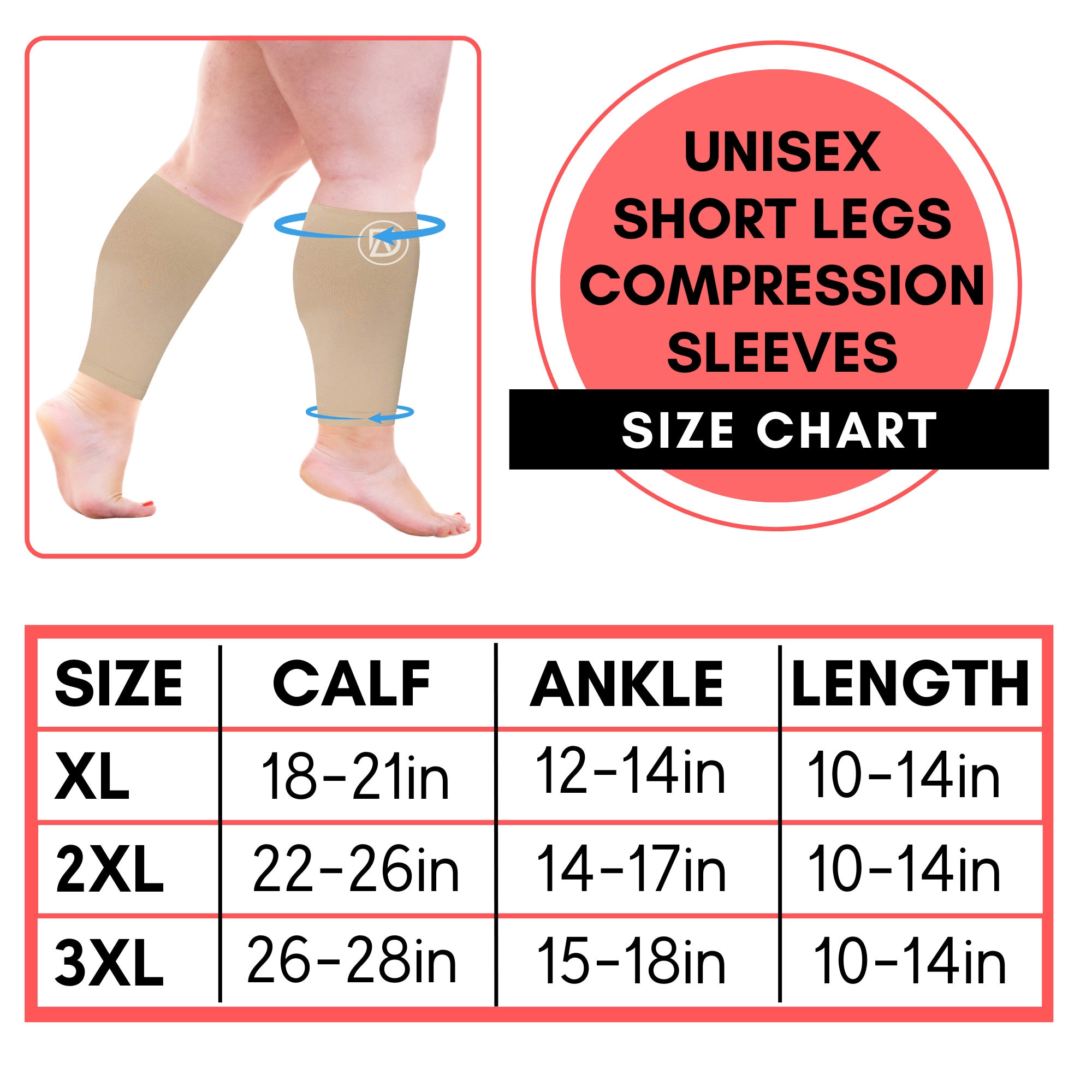 SHORT LENGTH | Plus Size Compression Calf Sleeves 10in 20-30 Mmhg ...