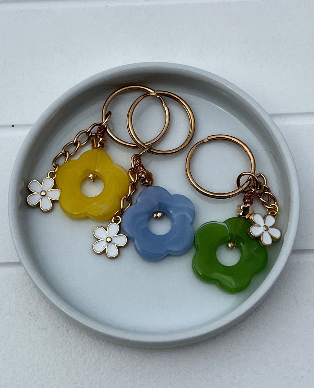 Flower Keychain - OTHER COLORS AVAILABLE Handmade Bag Charm Purse Charm ...