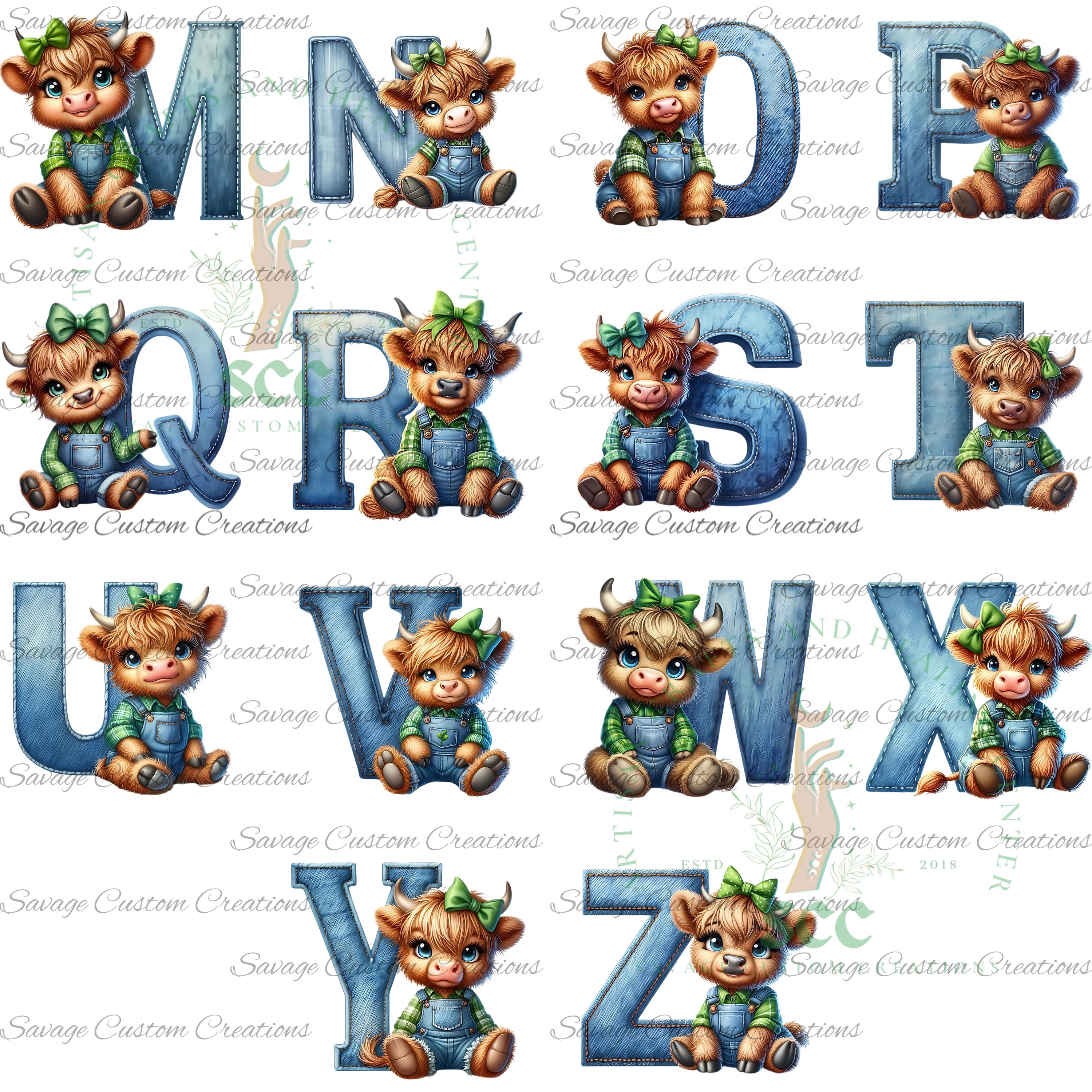 Highland Cow Alphabet Bundle, Letters Clip Art, Commercial Use, A to Z ...