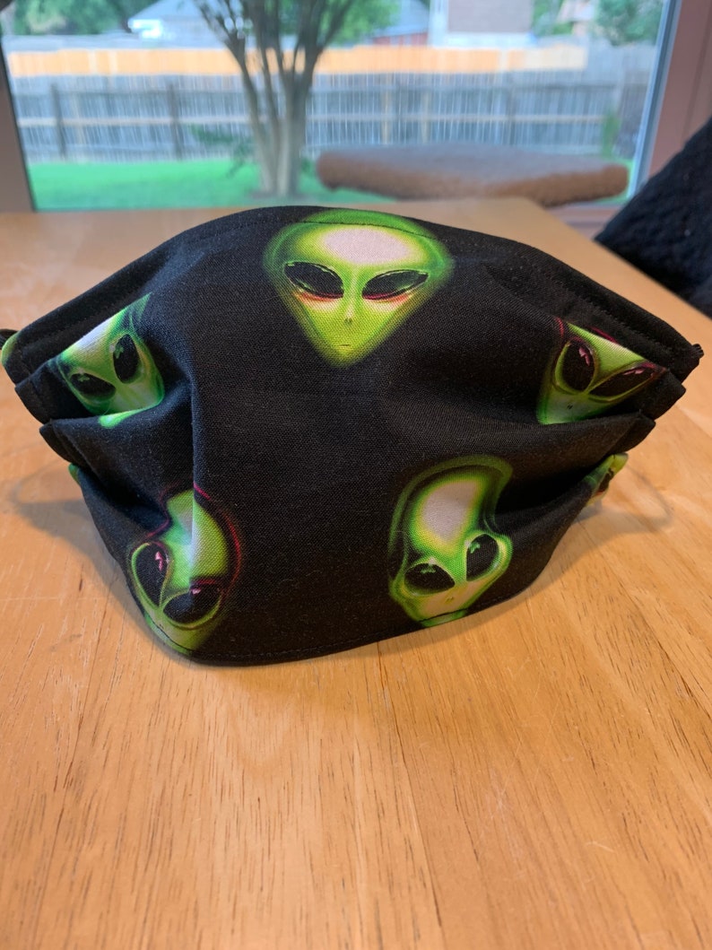 Green Alien Face Mask Reversible With Nose Piece 3 Layers | Etsy