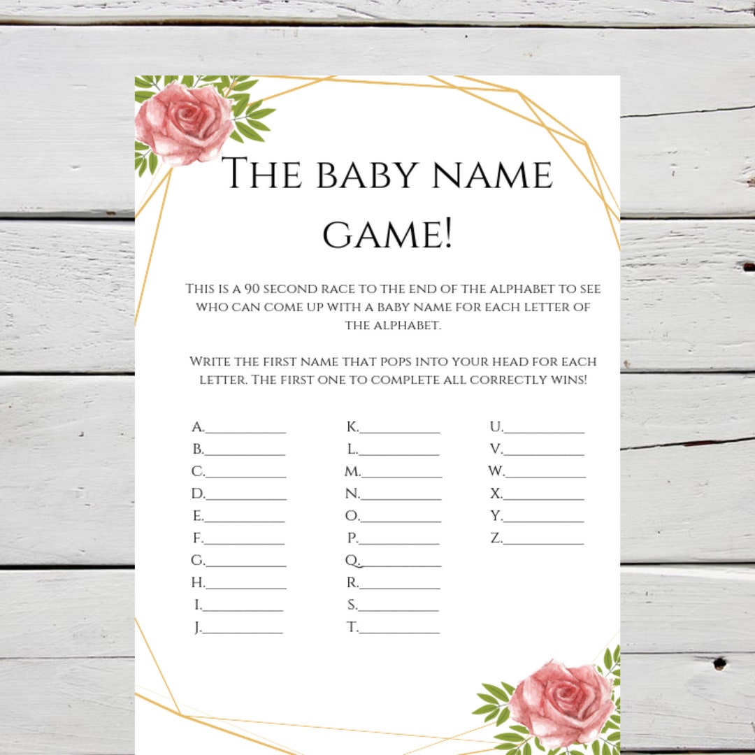 The Baby Name Game, Baby Shower Game, Pink Rose, Gold Geometric ...