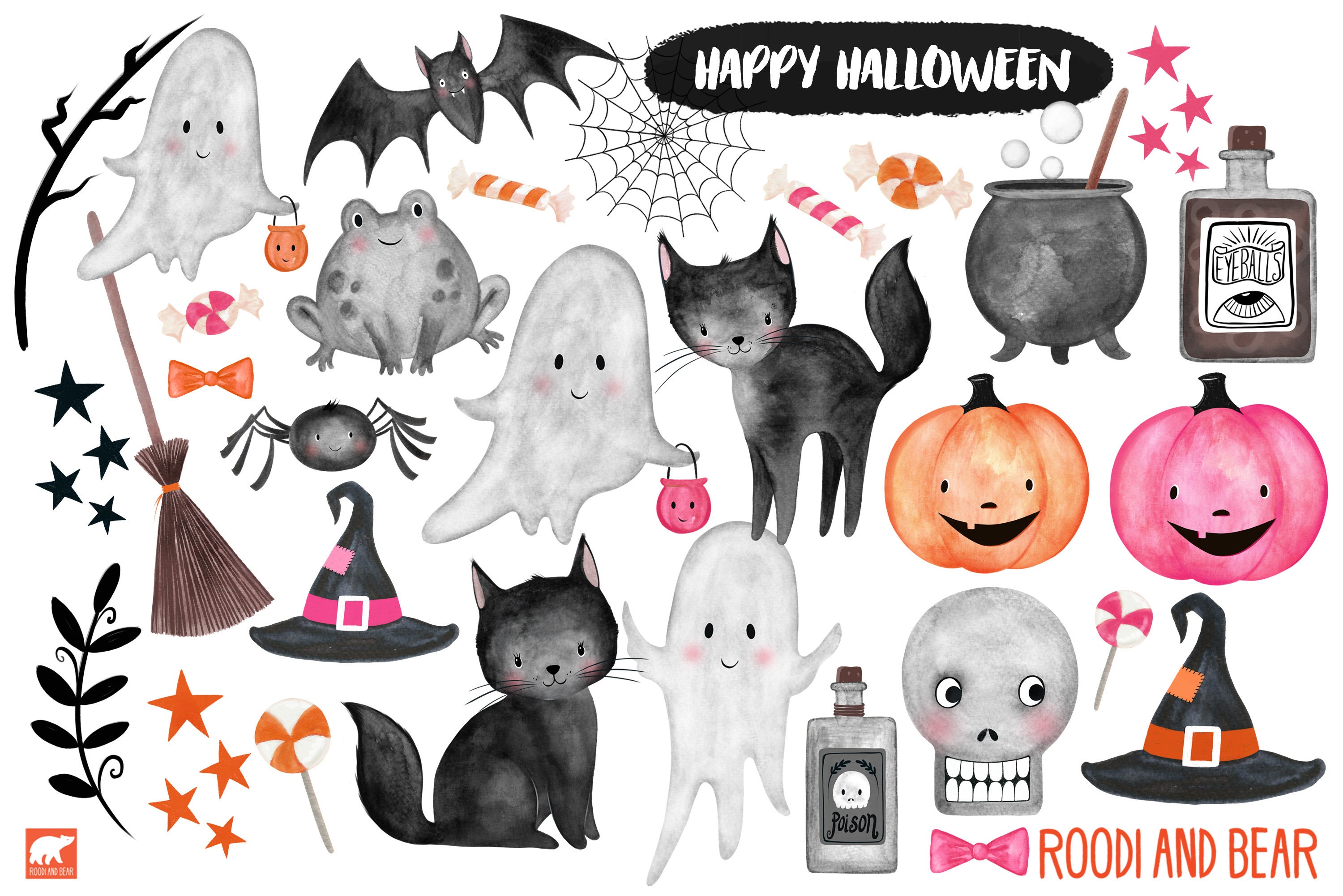 Watercolor Halloween Clip Art Halloween Party Trick or Treat - Etsy