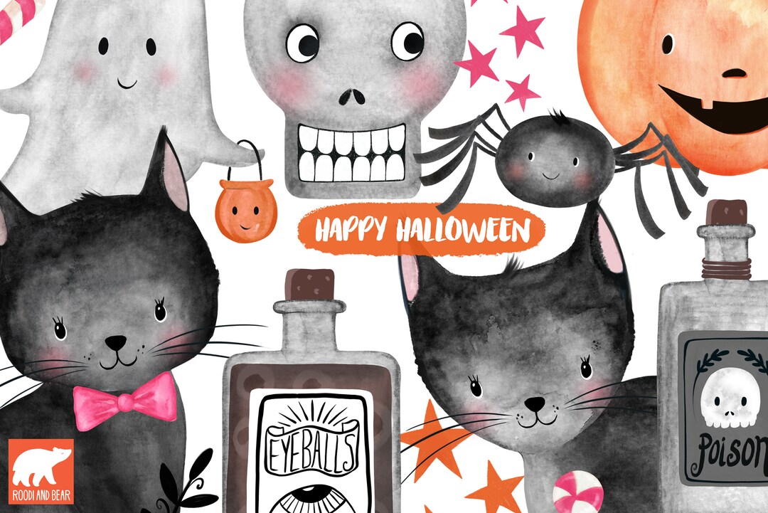 Watercolor Halloween Clip Art, Halloween Party, Trick or Treat - Etsy