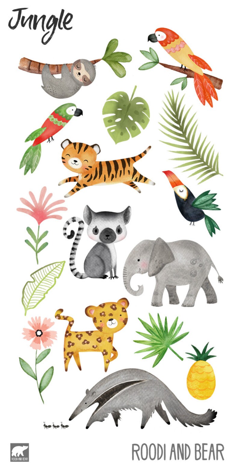 Watercolour Jungle Clipart Jungle Animals Hand painted | Etsy