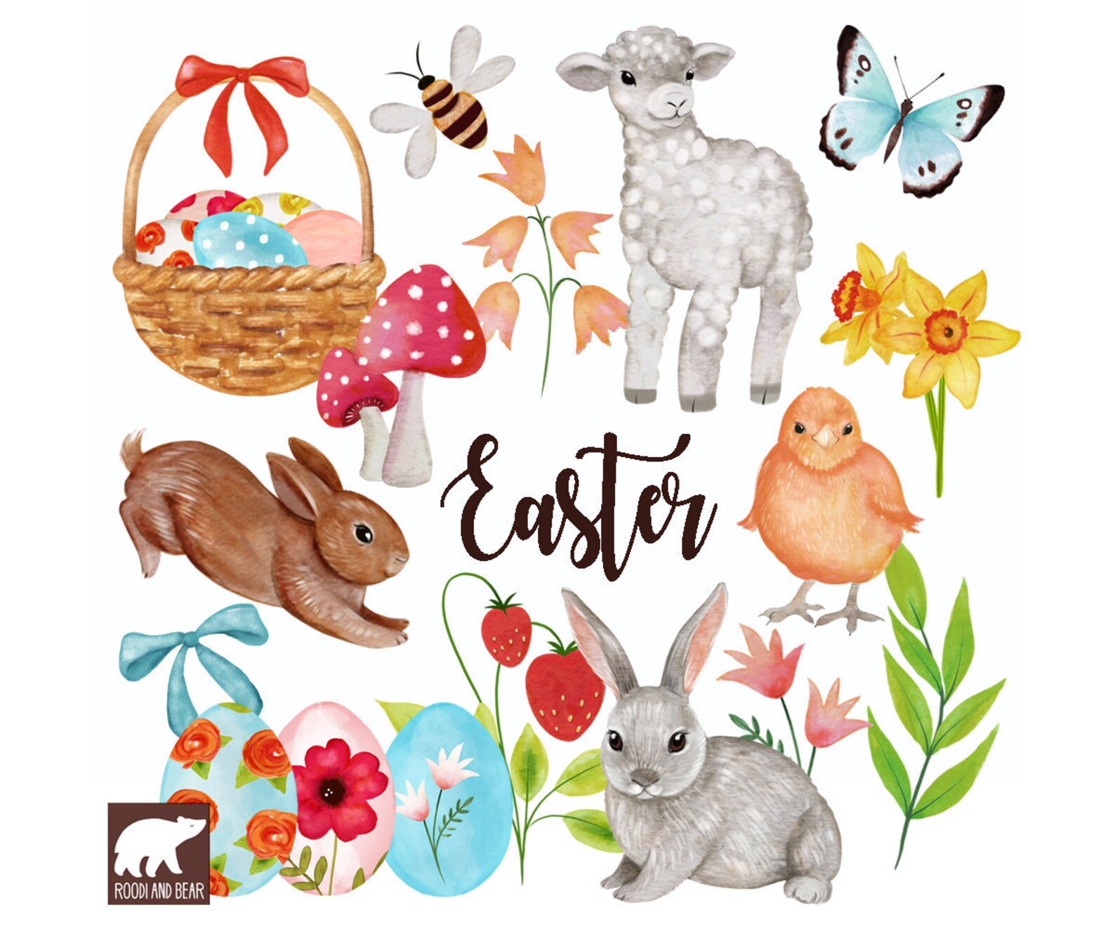 Watercolor Easter Clipart, Watercolour Easter Clip Art, Easter Bunnies ...