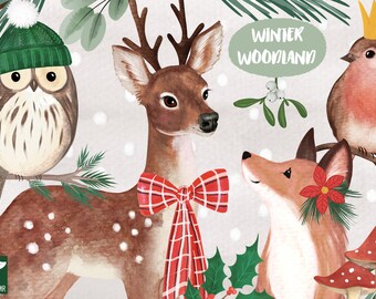 Winter Woodland Woodland Animals Printable Digital Clipart - Etsy