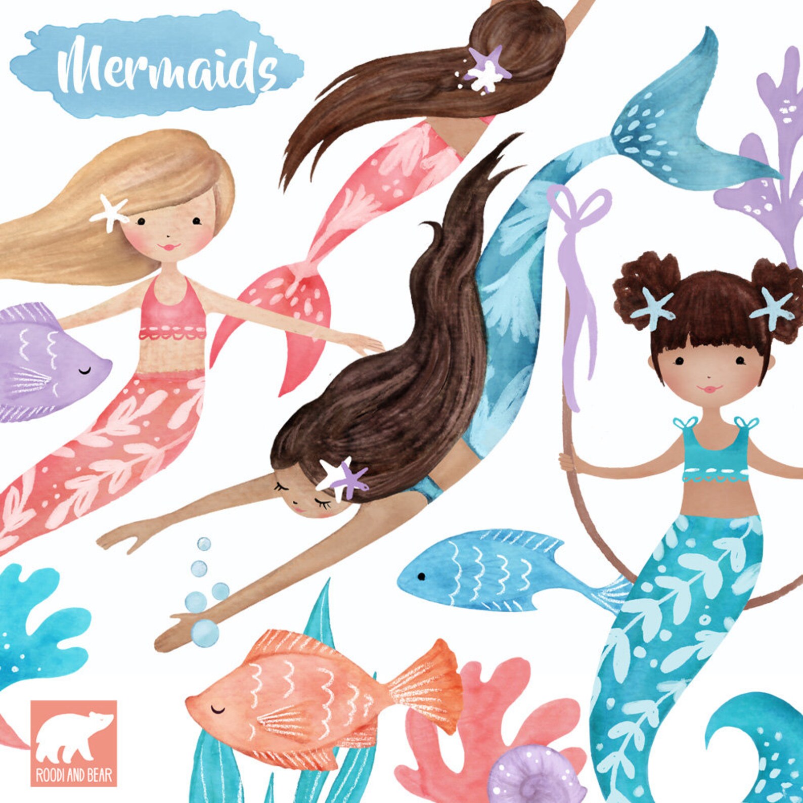 Watercolor Mermaid Clipart Watercolour Mermaid Clip Art - Etsy