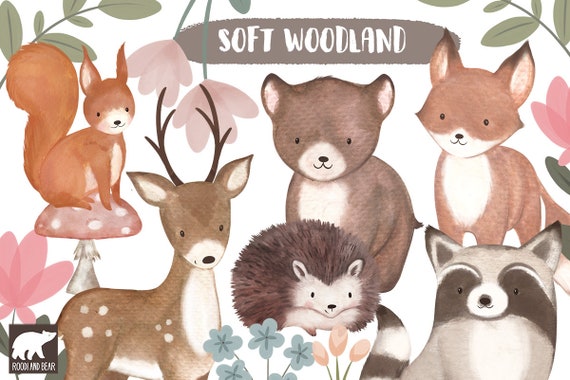 Watercolor Boho Woodland Pastel Woodland Animals - Etsy