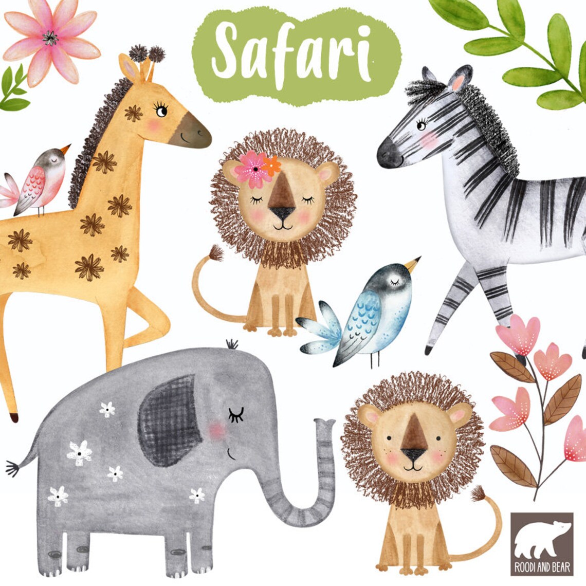 Watercolor Jungle Clipart, Safari Clipart, Watercolour Jungle Clipart ...