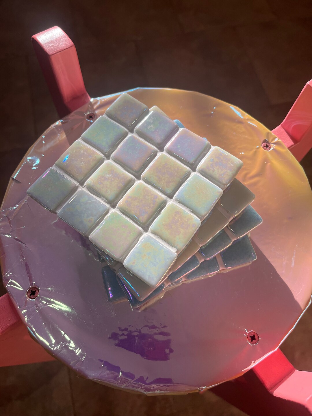 Glass Tile Coasters | Handmade | Unique | Colorful | Iridescent | Gift ...