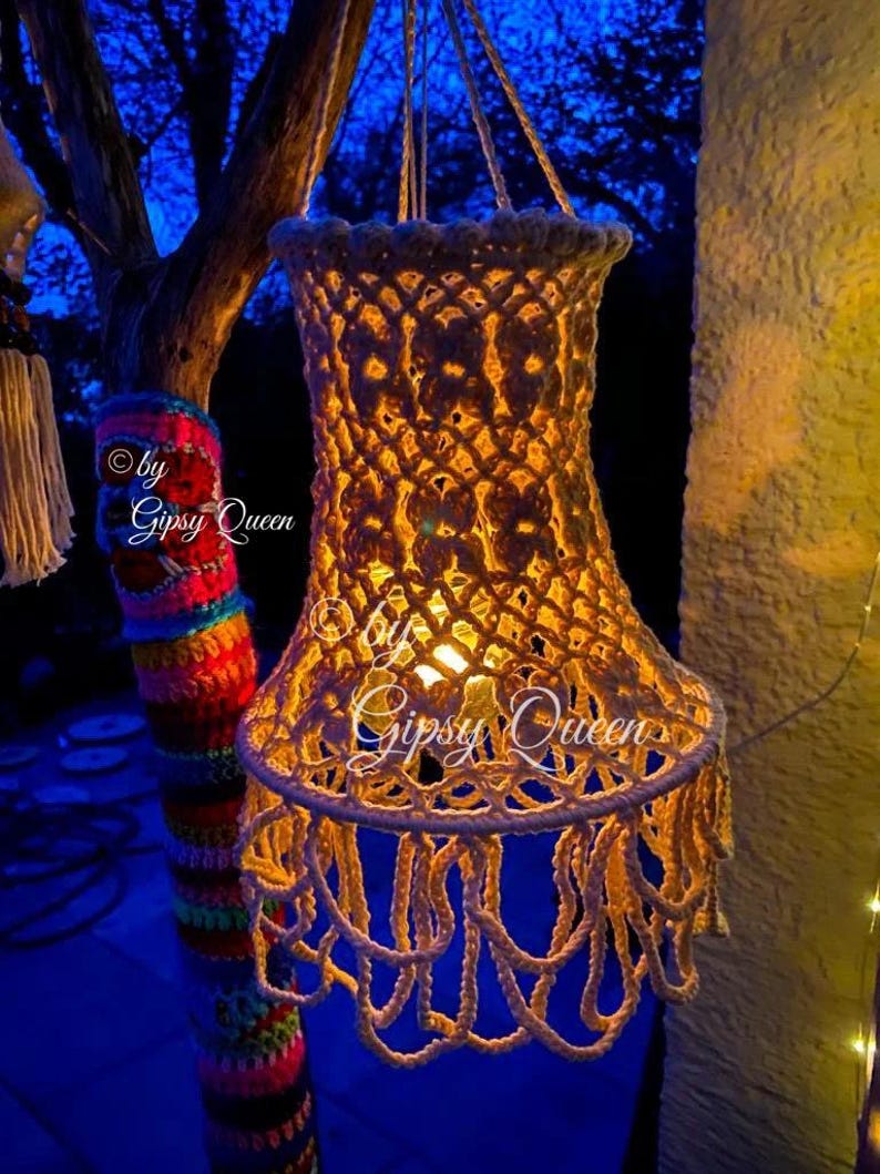 Crochet Pattern for a Gypsy Lamp. Crochet Lamp, Crochet Boho Lamp ...