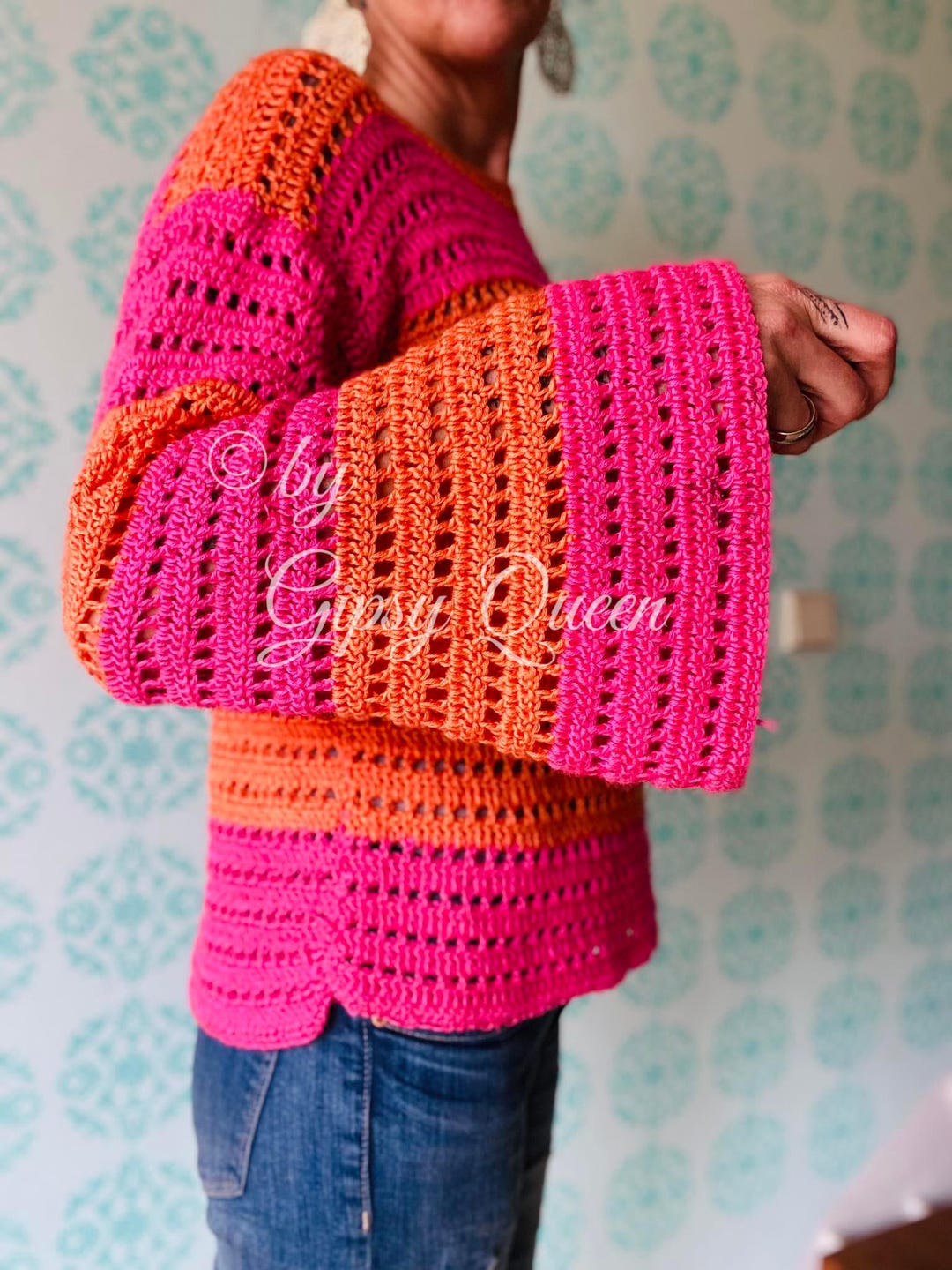 Crochet Pattern Sweater Tanja - Women's Sweater With Trumpet Sleeves ...