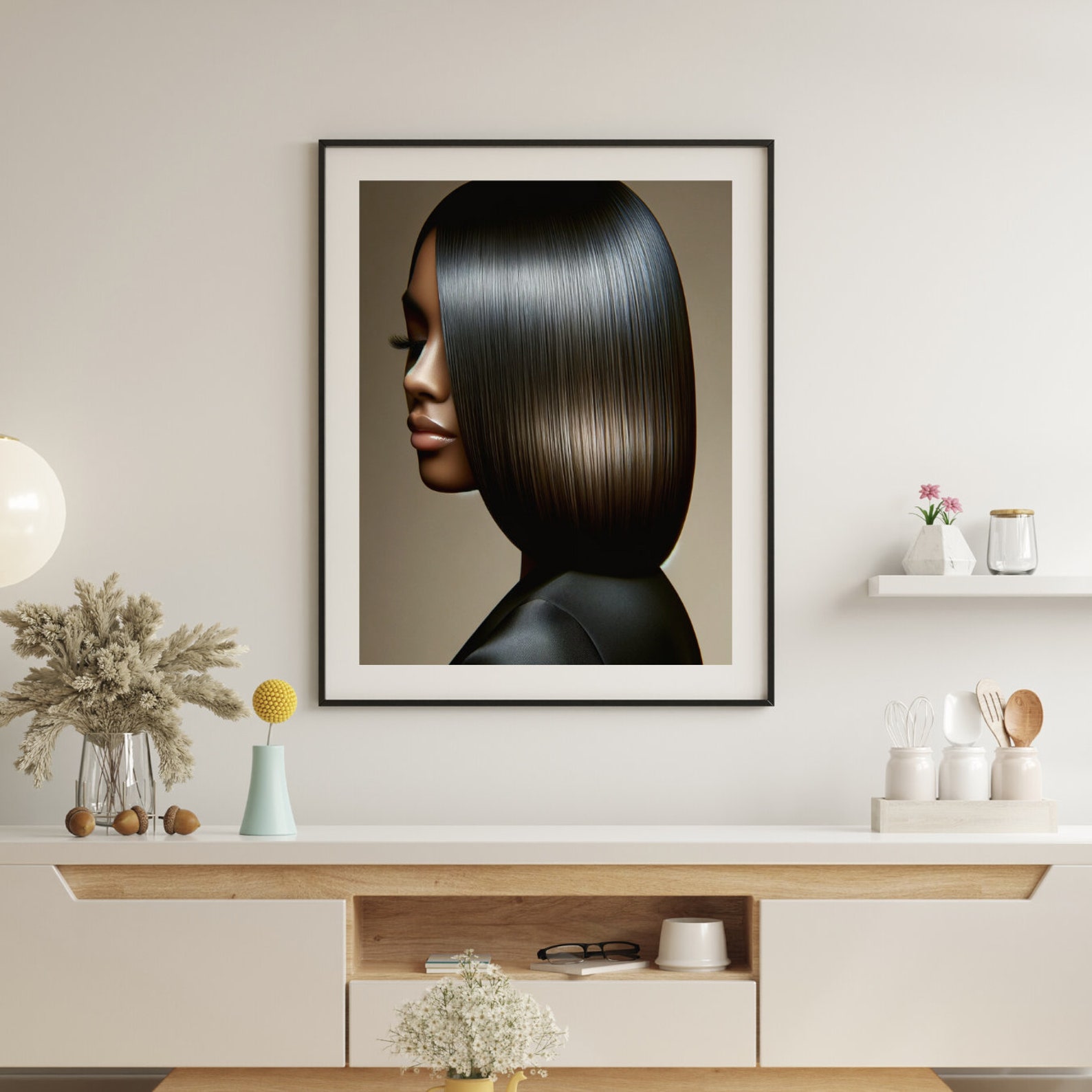 Sleek Elegance - Silk Press Bob Cut Digital Art Print, Ai-generated ...