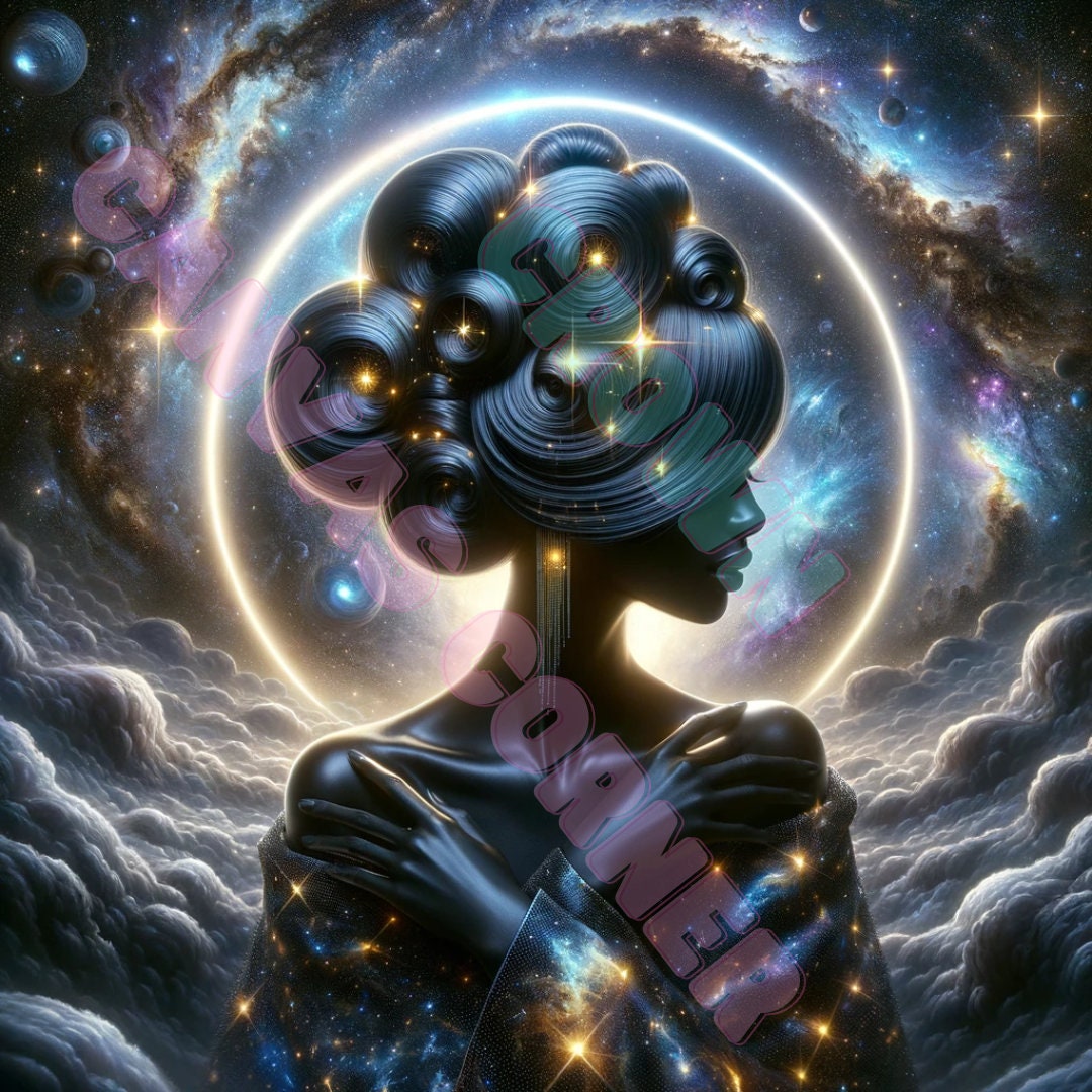 Celestial Love Art Collection: 5 Cosmic Hair Odyssey Prints - Ethereal ...