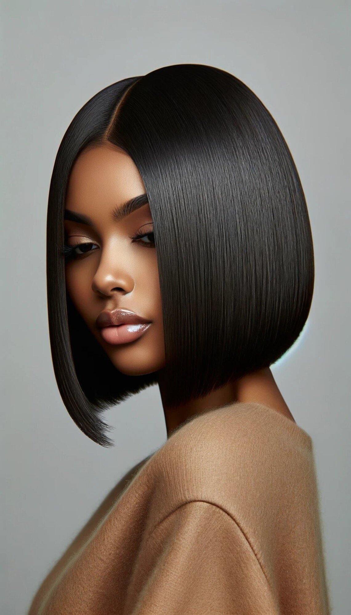 Sleek Elegance - Silk Press Bob Cut Digital Art Print, Ai-generated ...