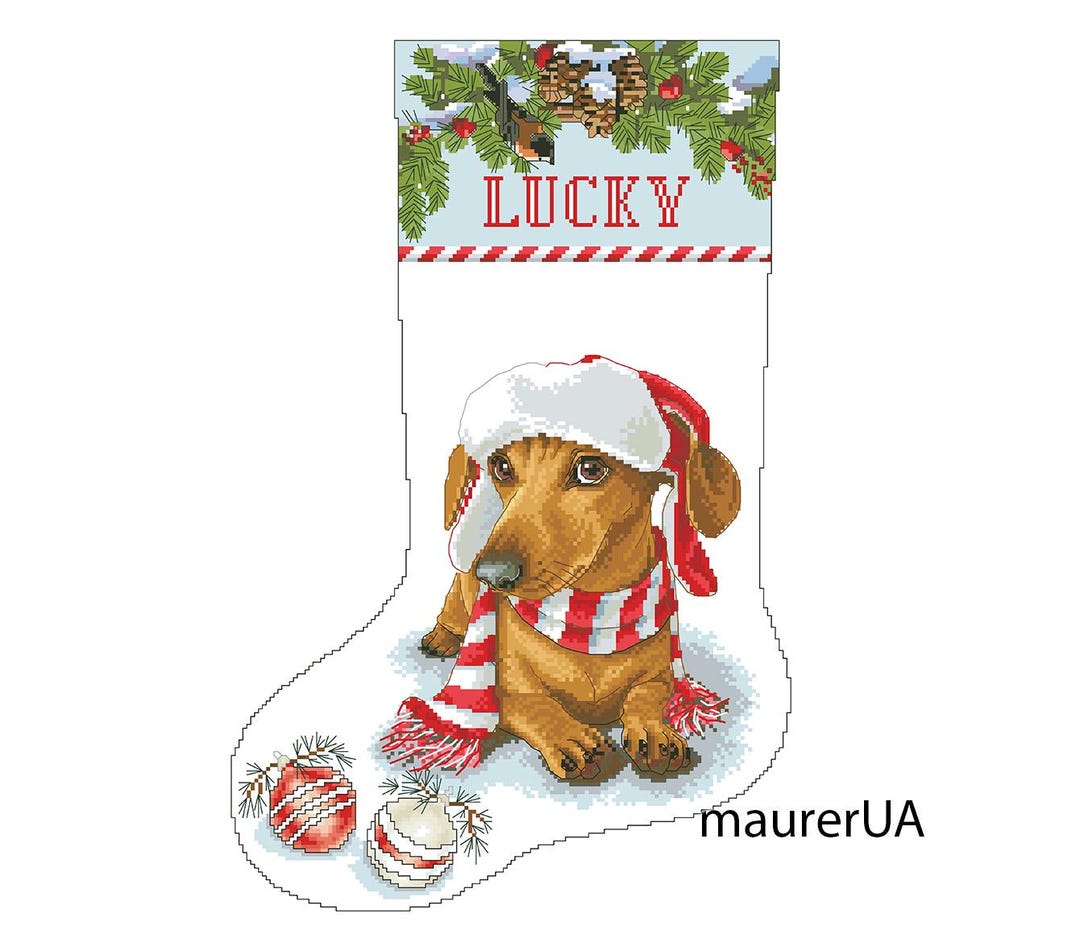 Personalized Dachshund Christmas Stocking: Handmade Cross Stitch Pet ...