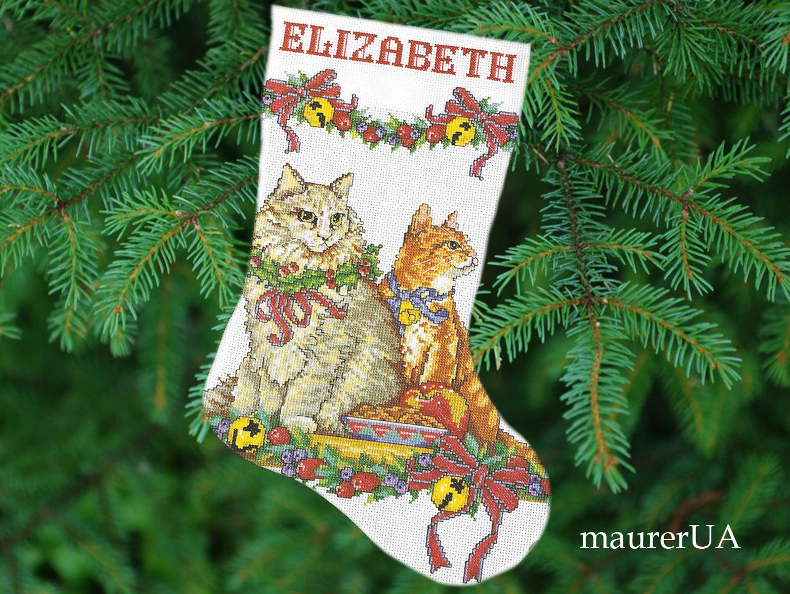 Christmas Cats Stocking Finished Personalized Christmas Stocking With ...