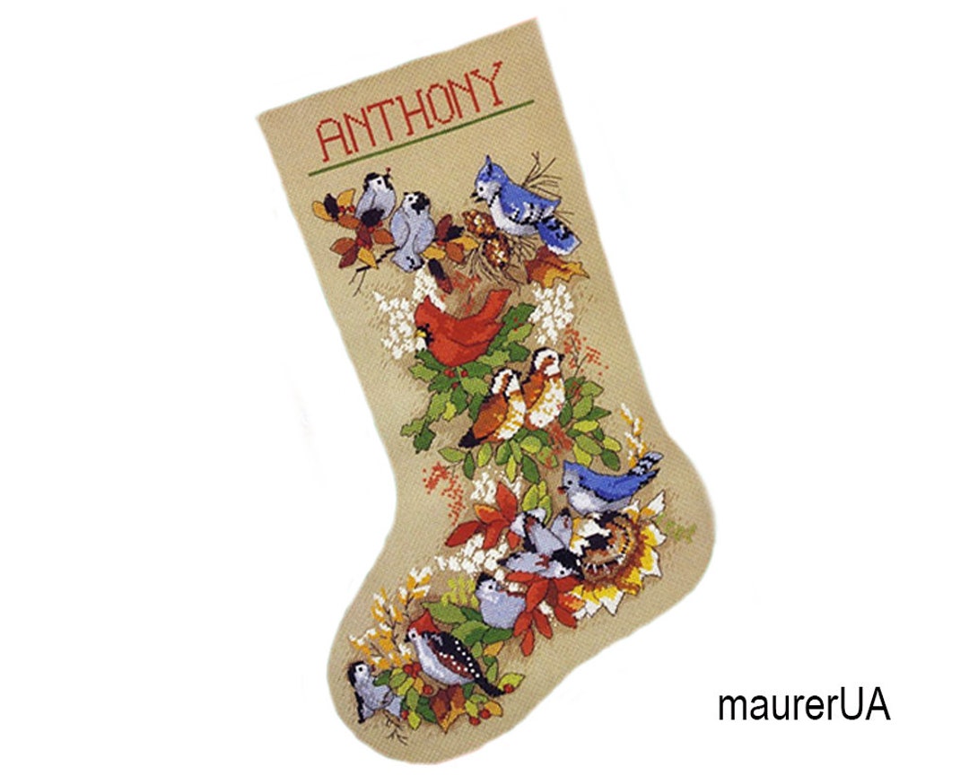 Personalized Christmas Stocking With Embroidered Forest Birds Custom ...