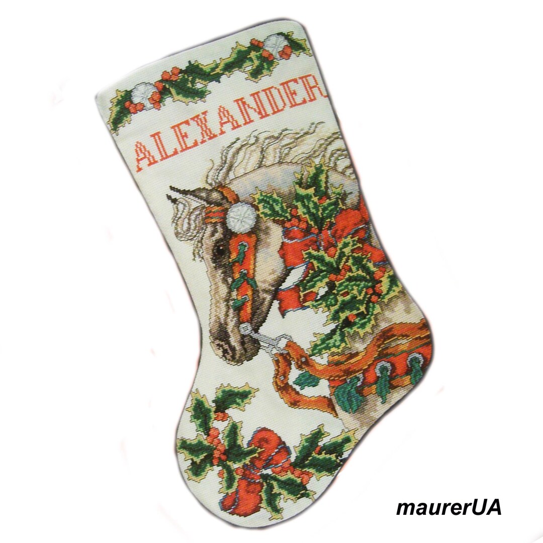 Christmas Stocking Cross Stitch Holly Horse Stocking Needle Treasures ...