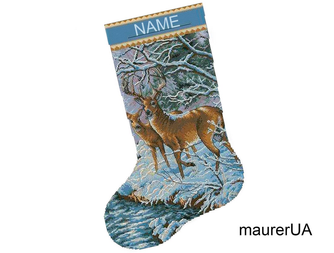 Personalized Christmas Stocking With Embroidered Reindeer in Winter ...
