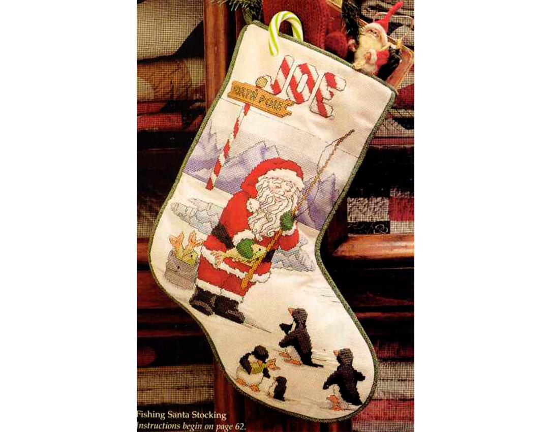Personalised Embroidered Christmas Stocking Fishing Santa Stocking - Etsy