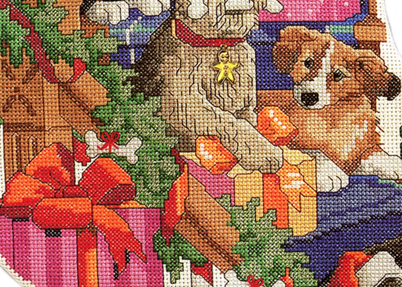 Cross Stitch Christmas Stocking With Good Dogs Christmas Decor - Etsy
