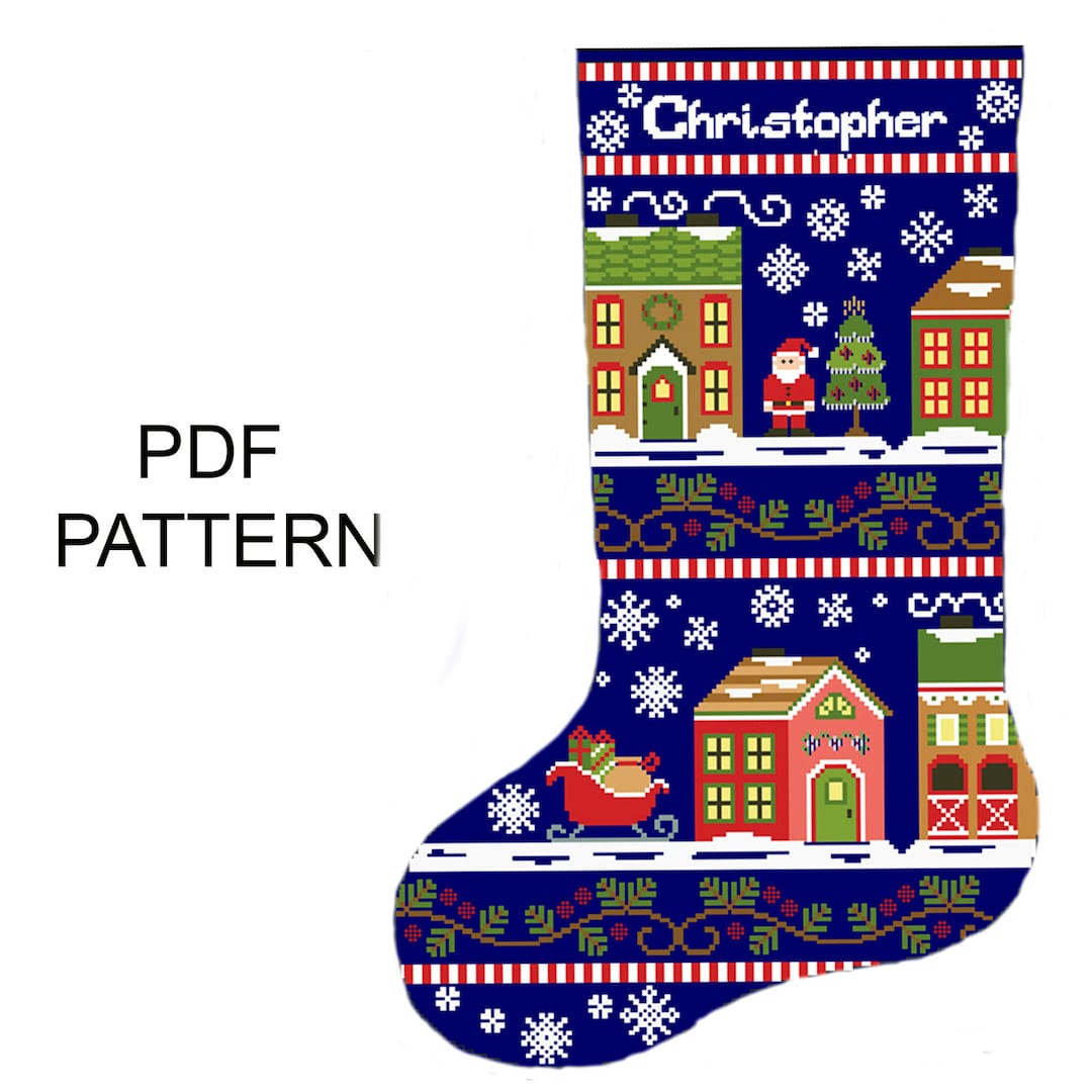 Christmas Stocking PDF Pattern Cross Stitch Santa's Village Stocking ...