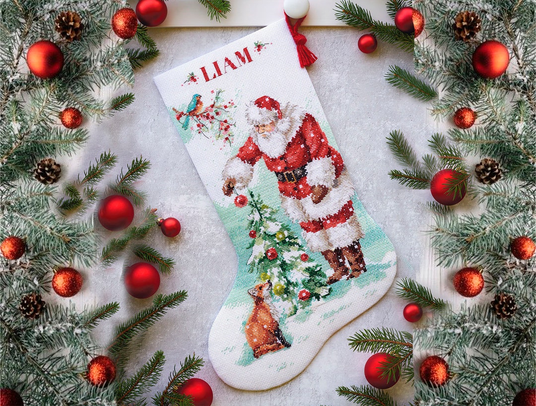 Personalised Christmas Stocking With Embroidered Santa Magical ...