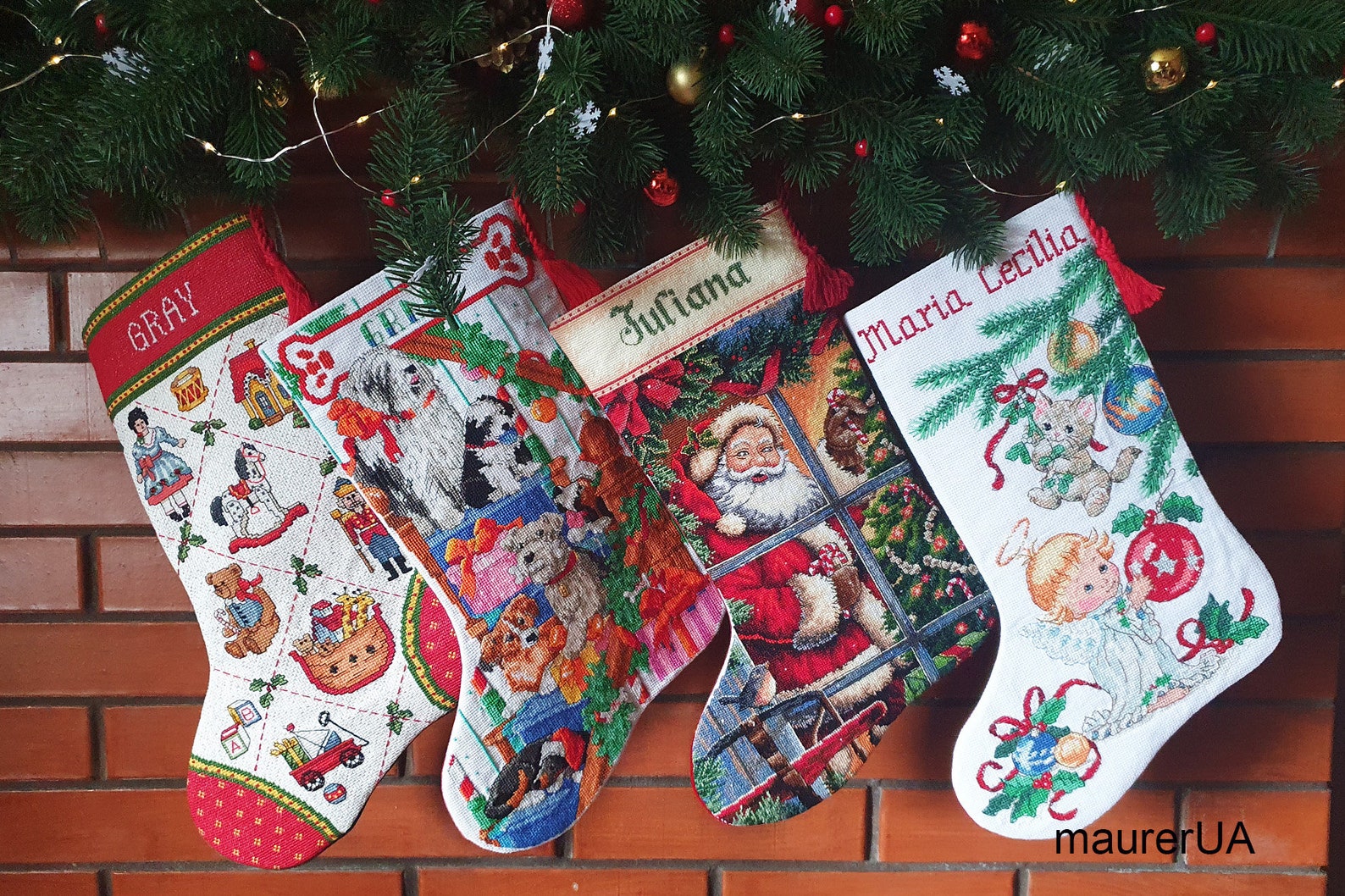 Personalized Christmas Stocking Holly Angel and Kitten Stocking ...