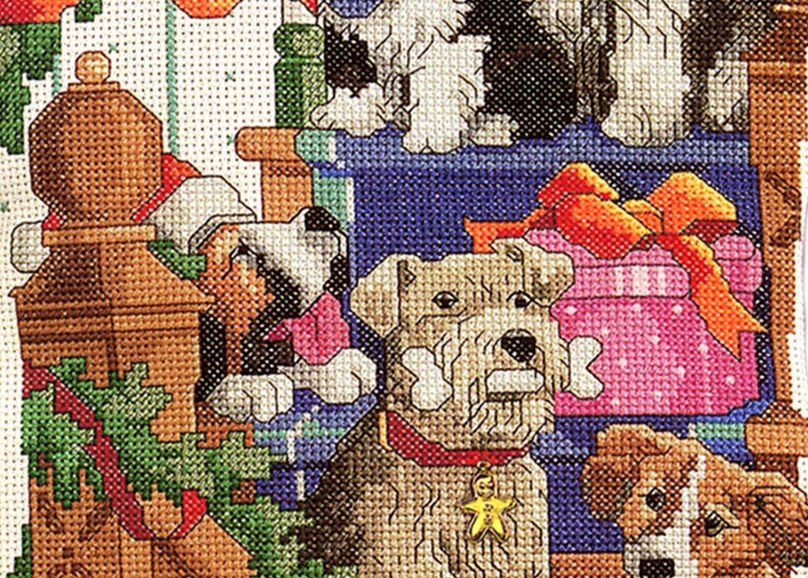 Cross Stitch Christmas Stocking With Good Dogs Christmas Decor | Etsy