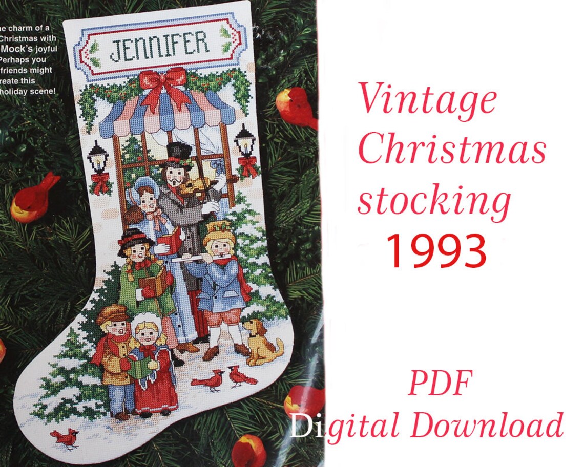Christmas Stocking PDF Pattern Cross Stitch Vintage Embroidery - Etsy