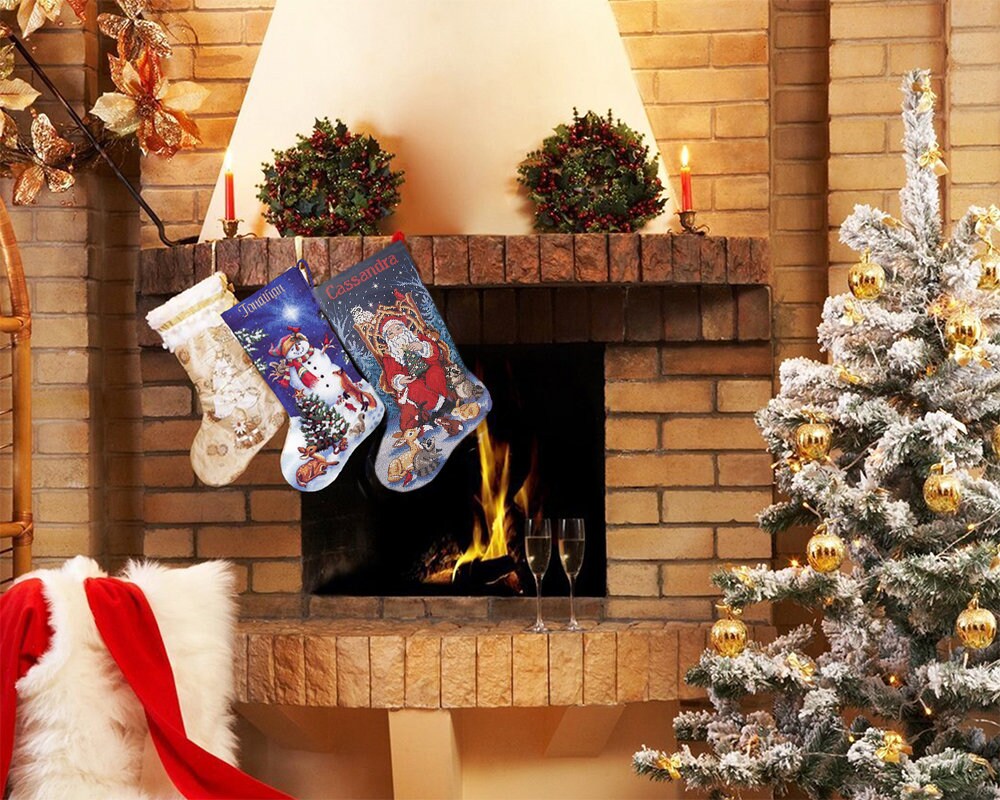 Christmas Stocking With Embroidered Santa With Animals Personalised ...