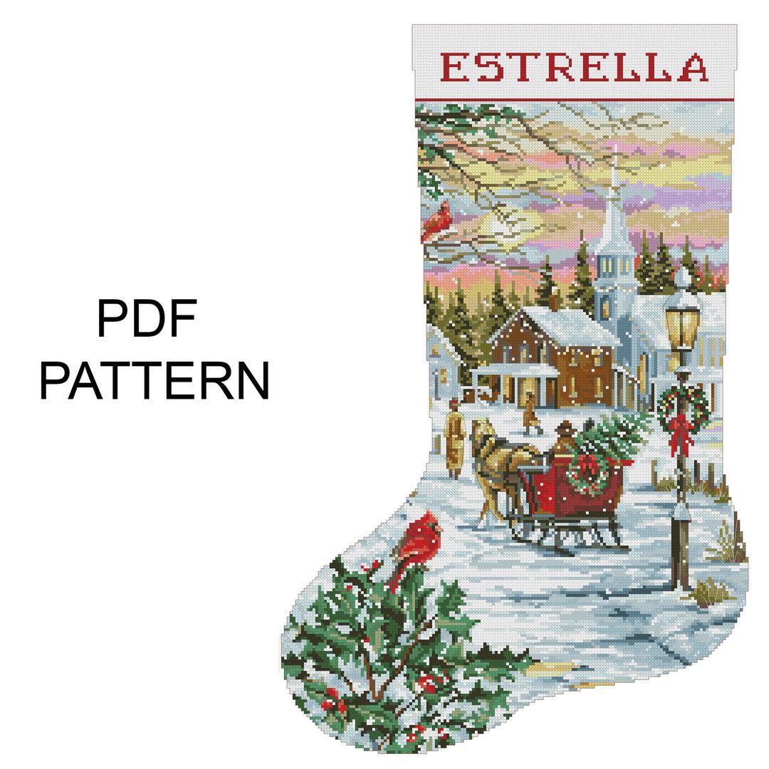 Christmas Stocking PDF Pattern Cross Stitch Embroidery Christmas ...