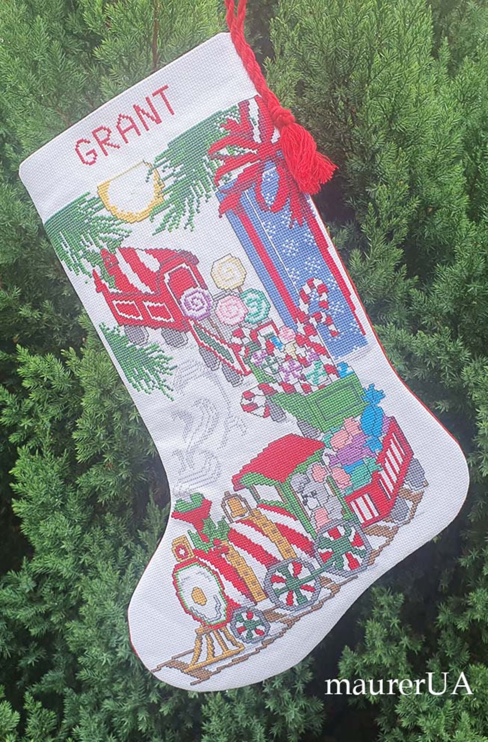 Personalised Christmas Stockings With Embroidered Train Candamar ...
