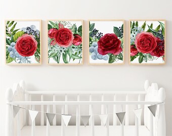 Red flower wall art | Etsy
