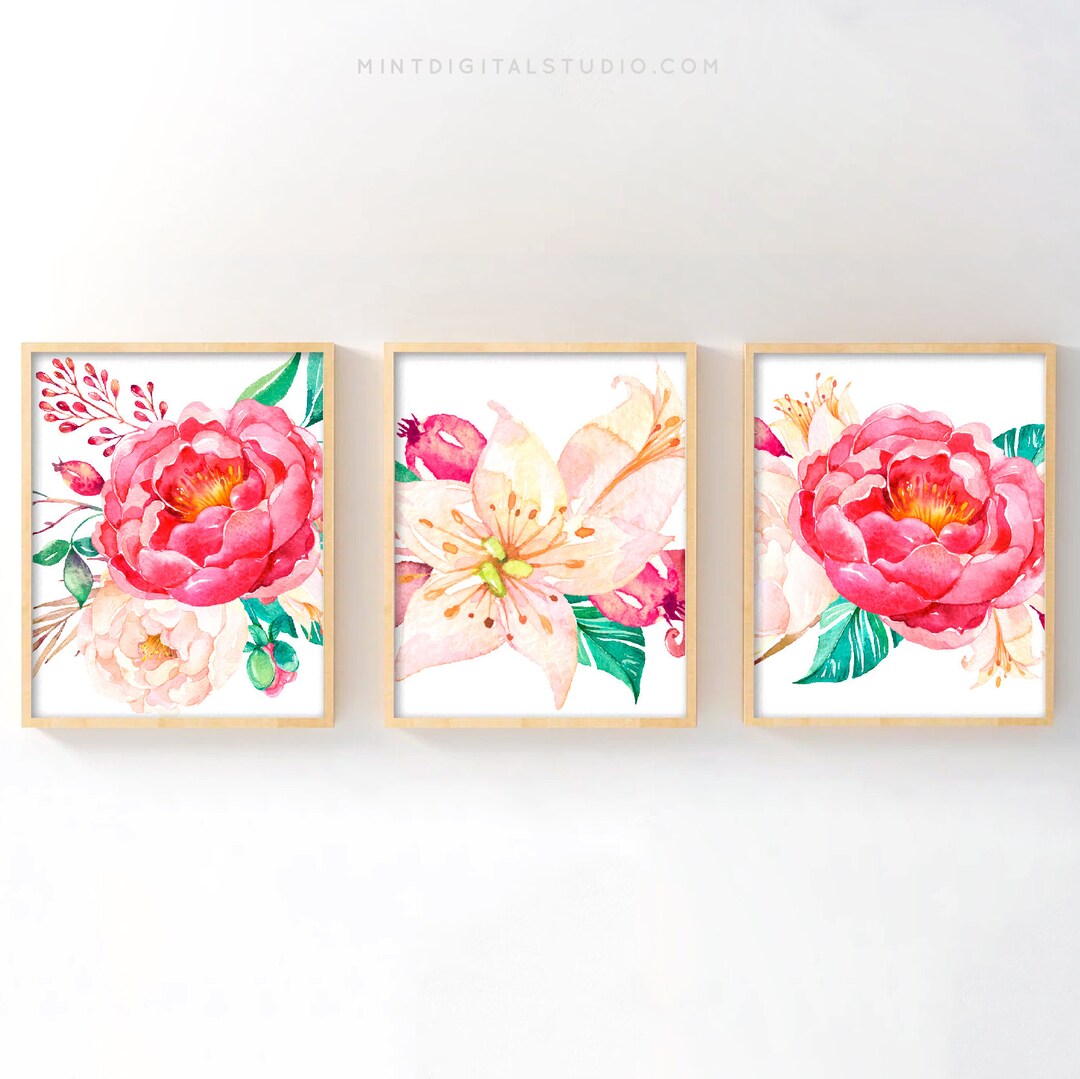 Watercolor Peony Wall Art Set of 3 Blush Pink Botanical - Etsy