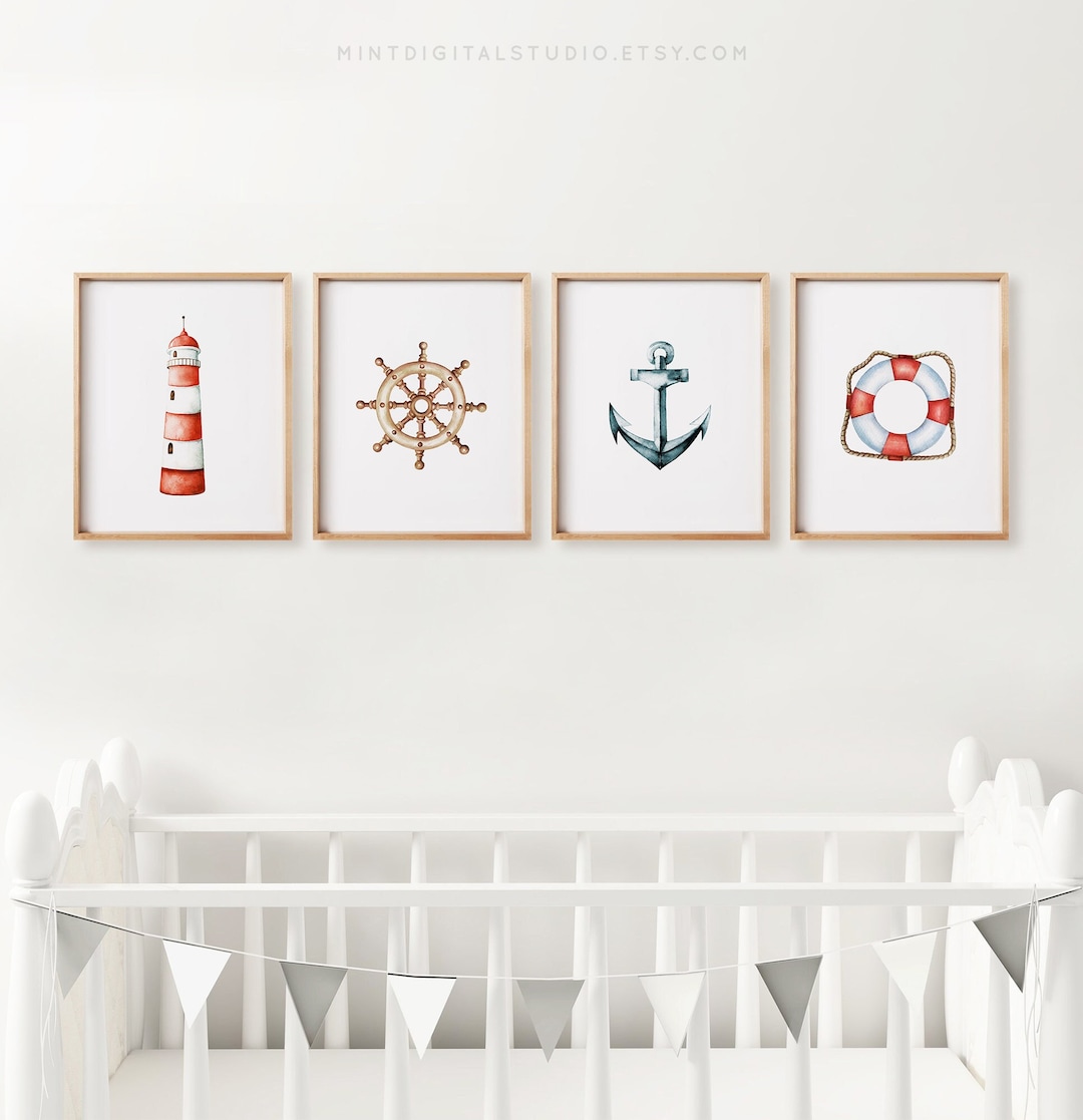 Baby Boy Nautical Nursery Wall Art Prints, Coastal Wall Art, Ocean ...
