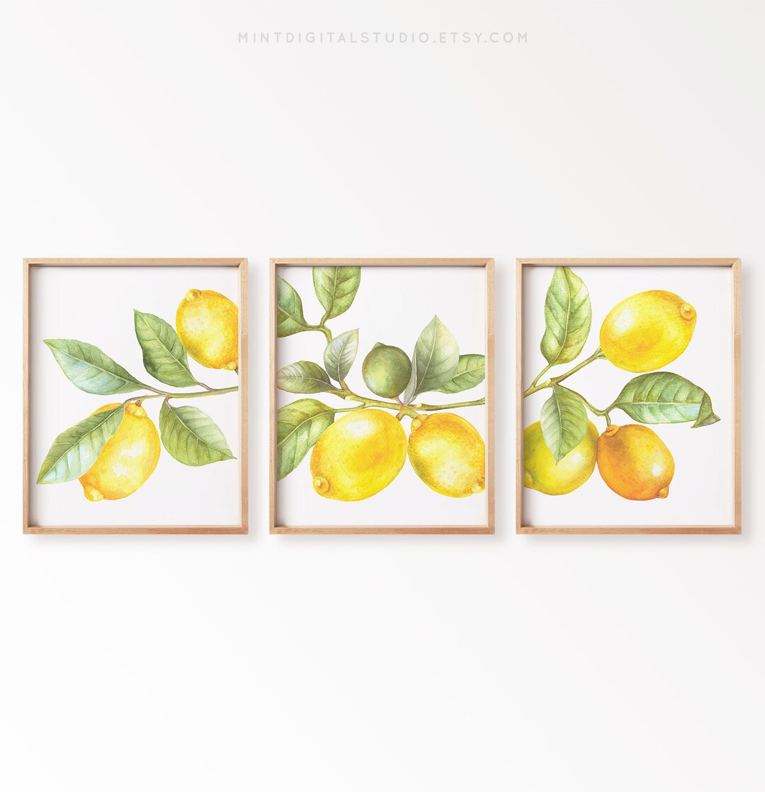 Lemon Prints, Printable Wall Art, Kitchen Botanical Decor, Farmhouse ...
