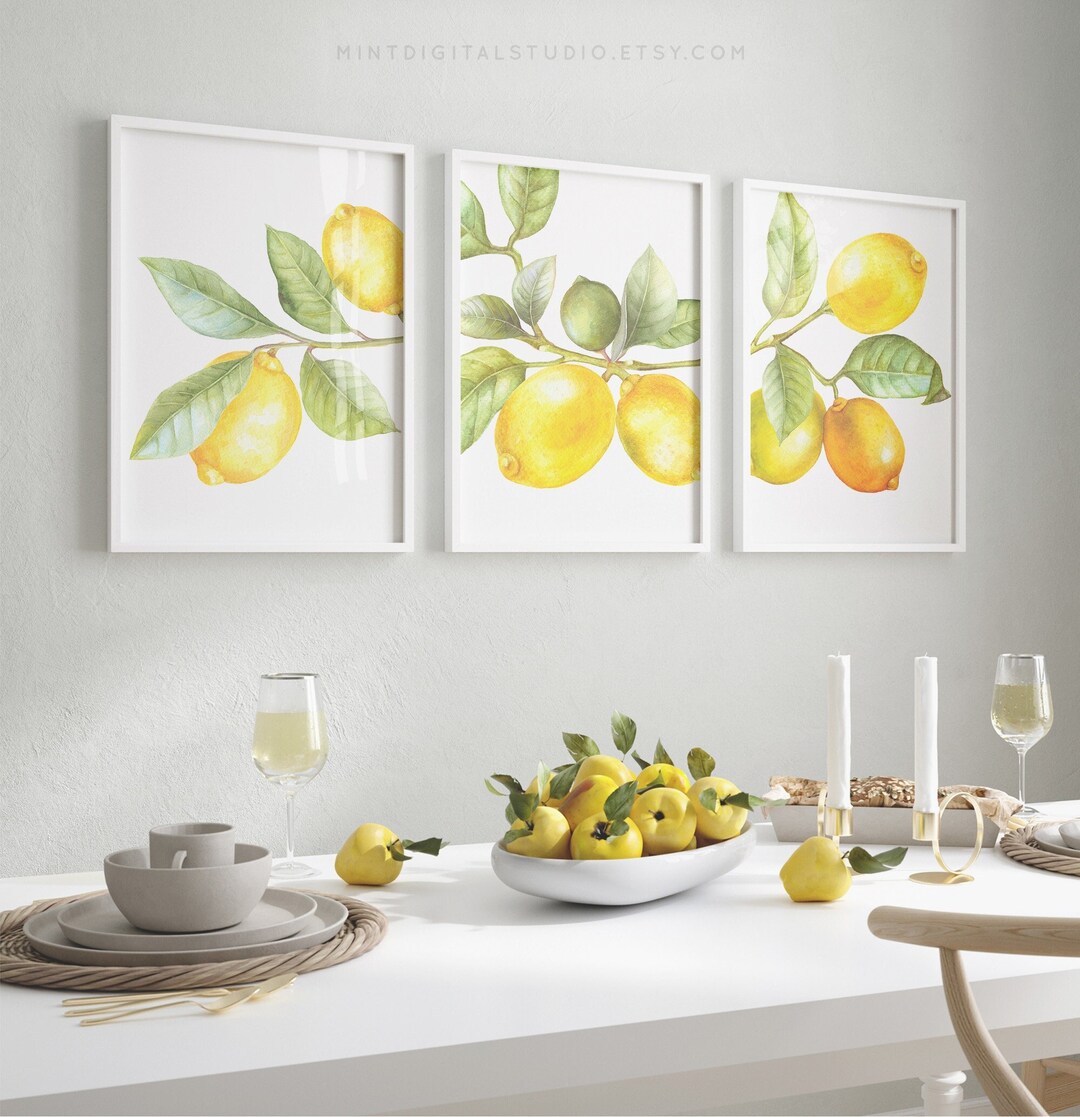 Citrus Prints Printable Wall Art Lemon Wall Art and - Etsy