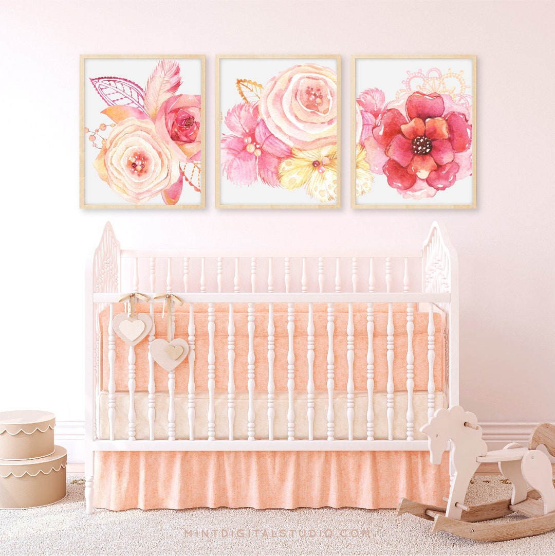 Pink Peony Wall Art Set of 3 Printable Peony Wall Art Flower - Etsy