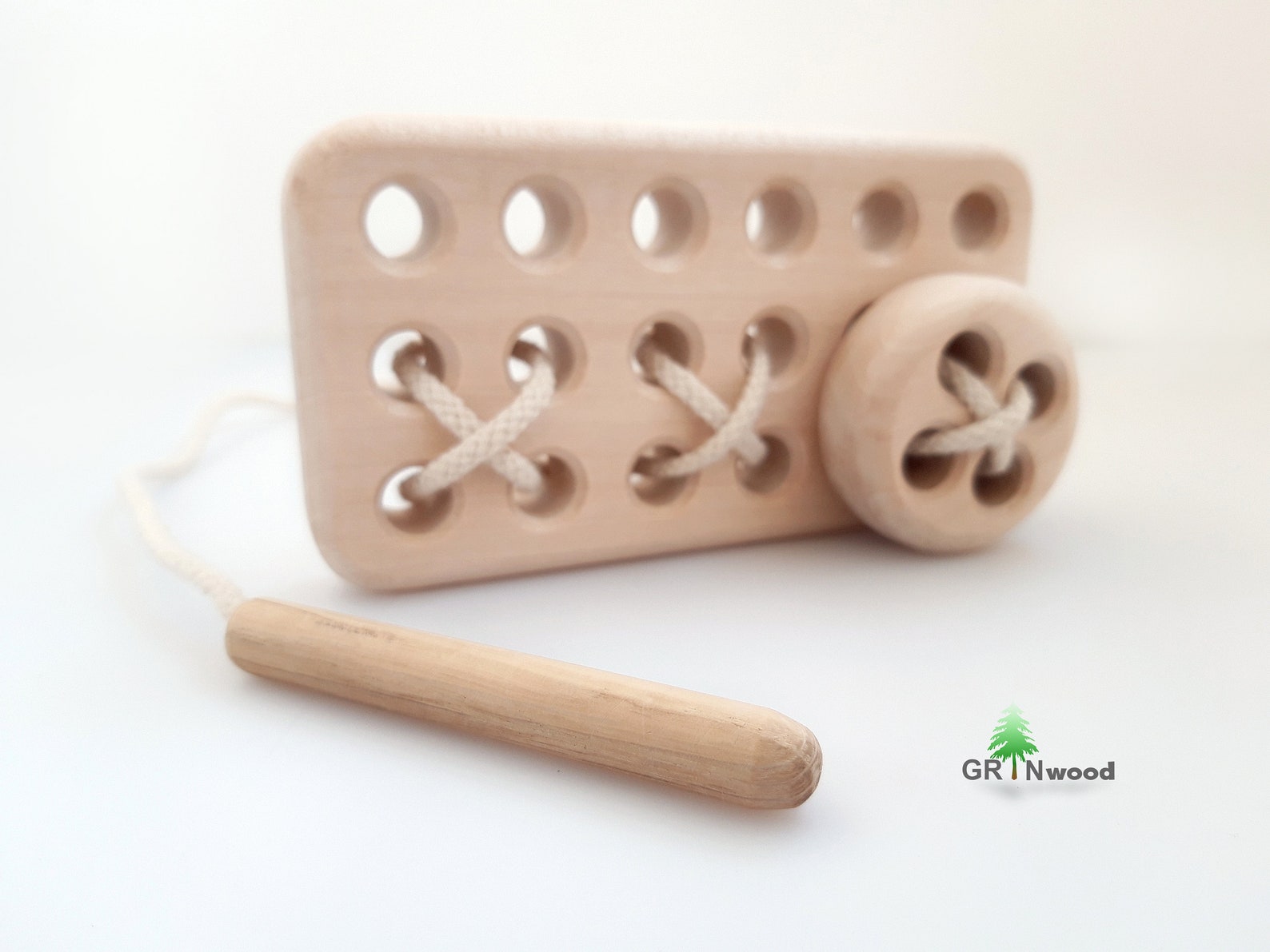 Montessori Lacing Toy // Wooden Toddler Toy // Button Sewing | Etsy