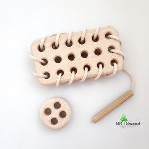 Montessori Lacing Toy // Wooden Toddler Toy // Button Sewing Toy ...