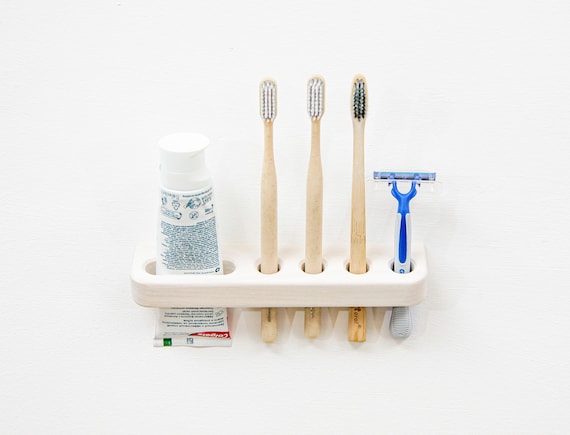 White Toothbrush Holder Wall Handmade Wooden Toothbrush - Etsy