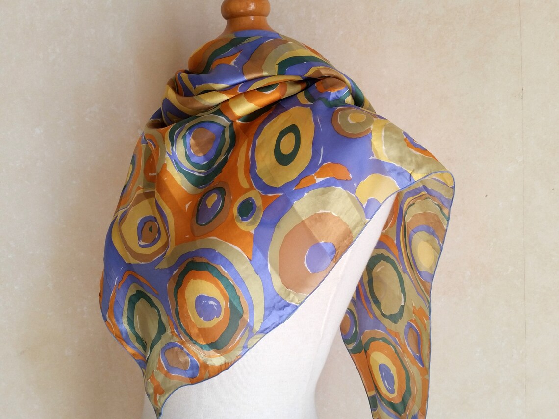 1970s French Groovy Vintage Silk Scarf, Mod Boho Design of Circles by ...
