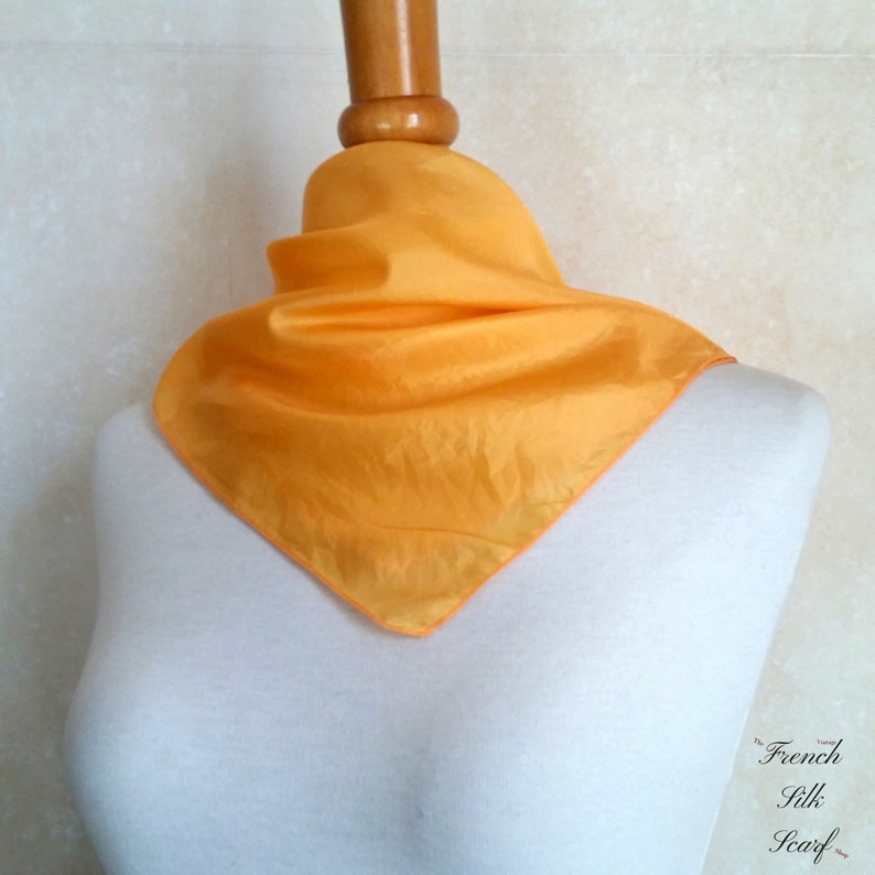 Vintage BRIGHT ORANGE NECKERCHIEF, French Silk Small Neck Scarf, Pocket ...