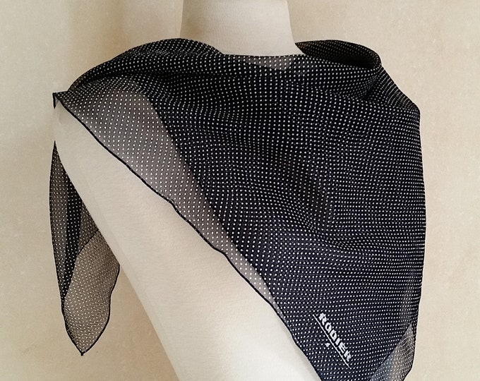 Vintage FRENCH POLKA DOTS Silk Scarf by Rodier of Navy Blue and White ...